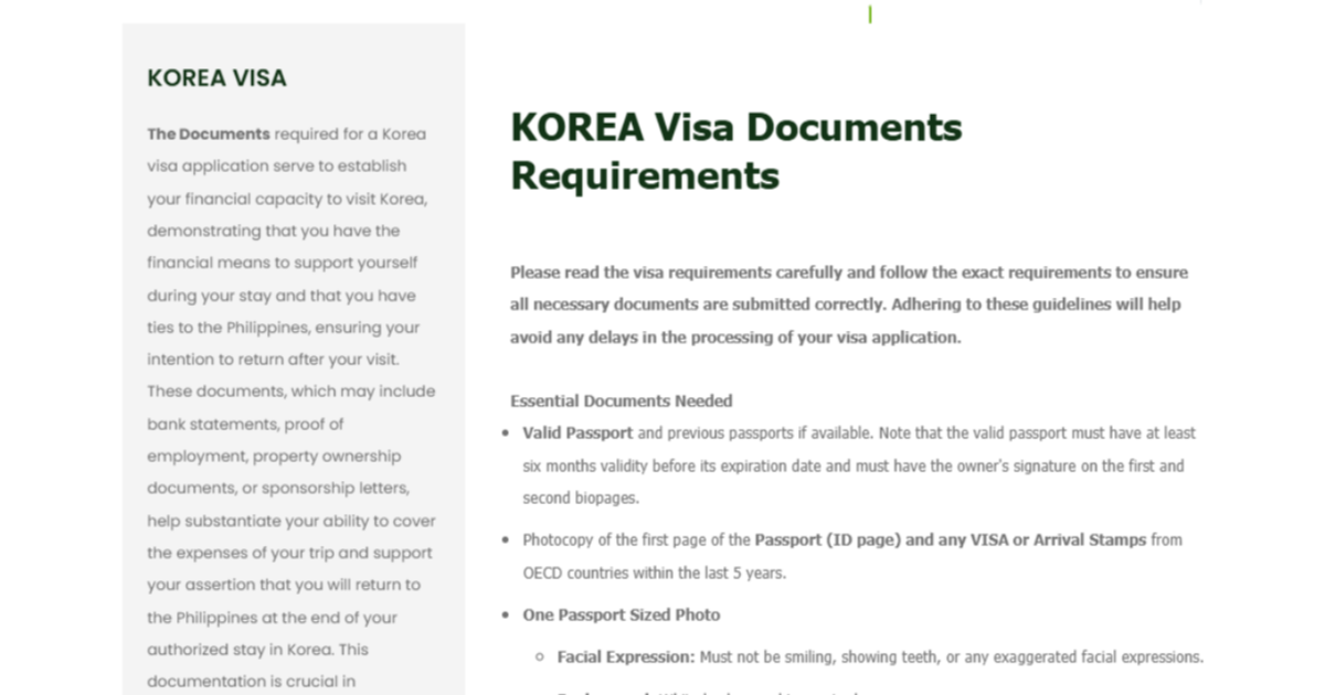 Korea Visa Documents Requirements
